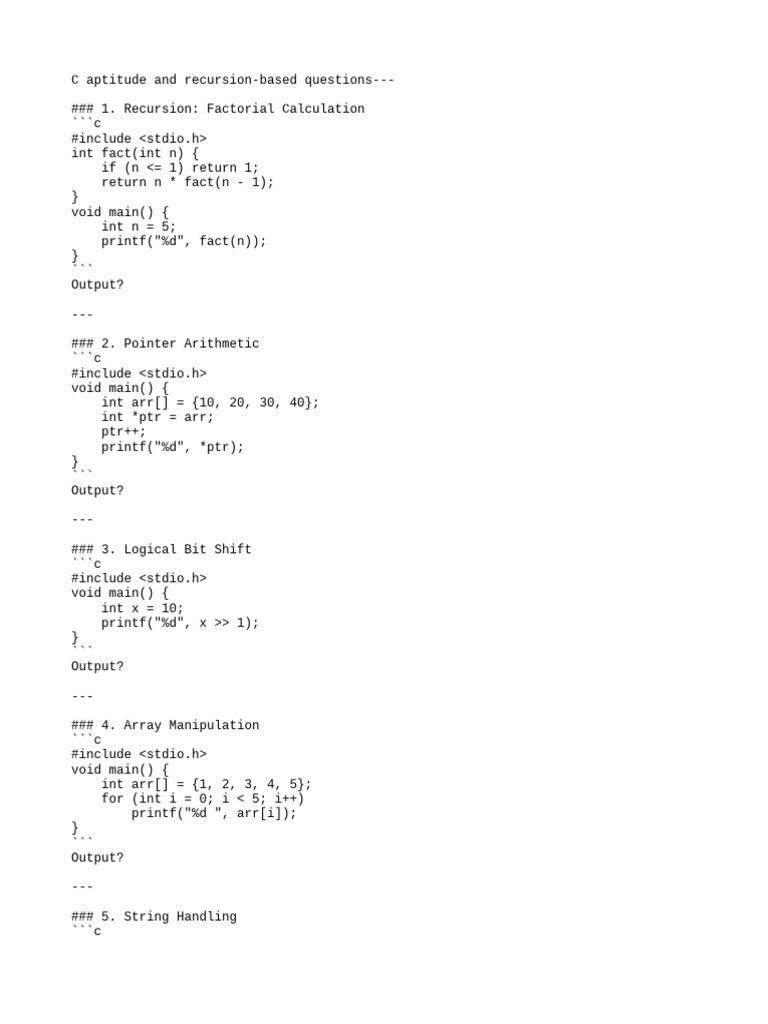 C aptitude and recursion-based ques | PDF | Pointer (Computer Programming) | Summation
