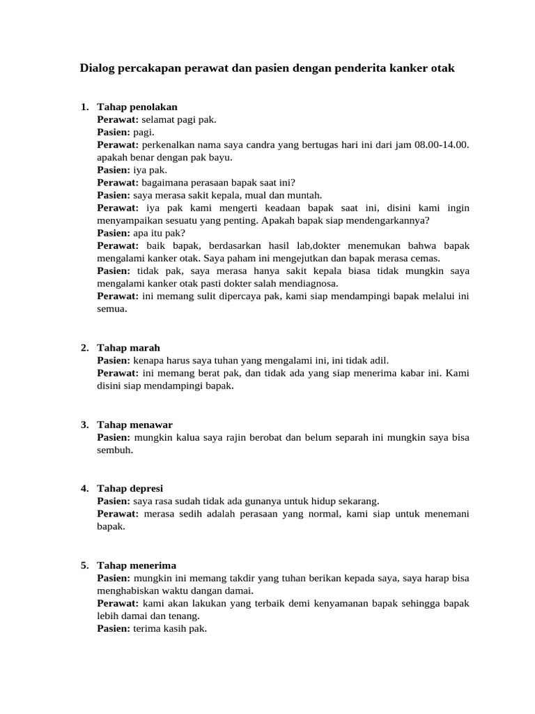 Dialog Percakapan Perawat Dan Pasien Dengan Penderita Kanker Otak | PDF