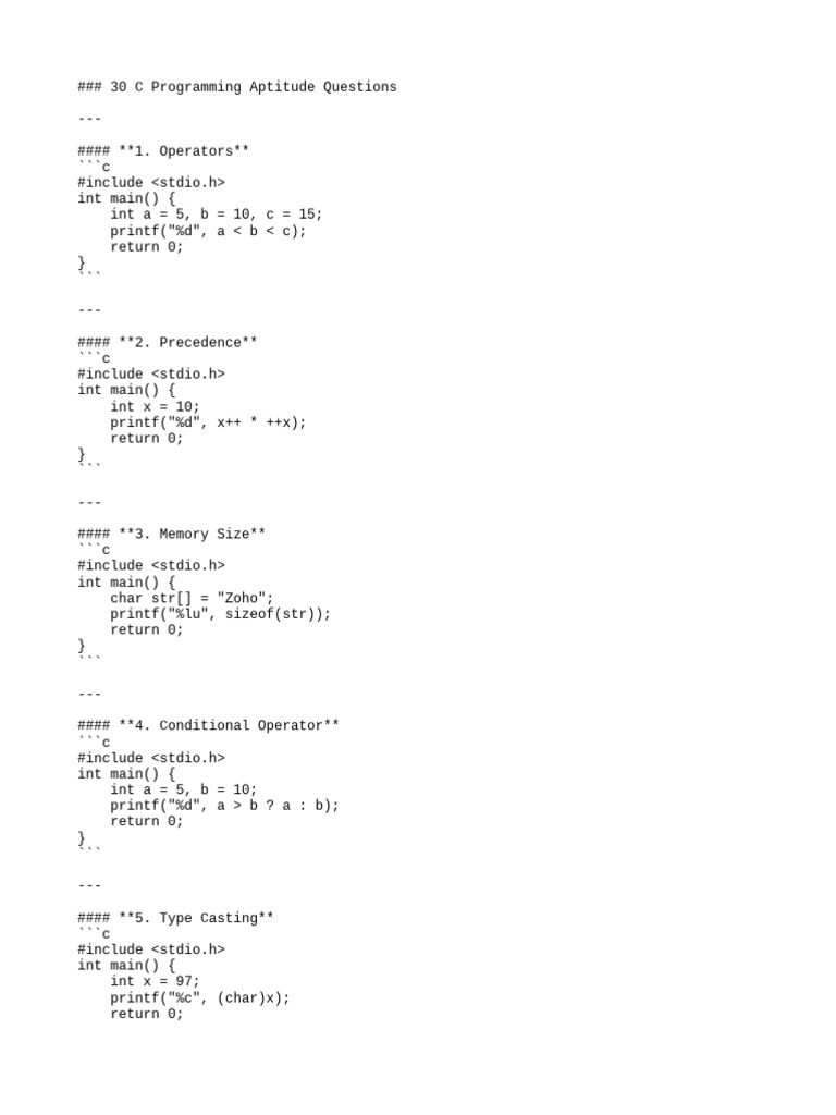 30 C Programming Aptitude Quest | PDF | Pointer (Computer Programming) | Software Engineering
