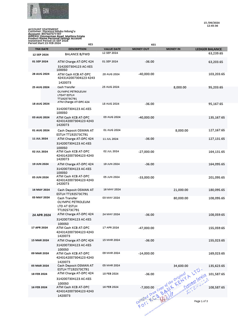 KCB-BANK-STATEMENT.pdf (3) | PDF | Trade | Banking