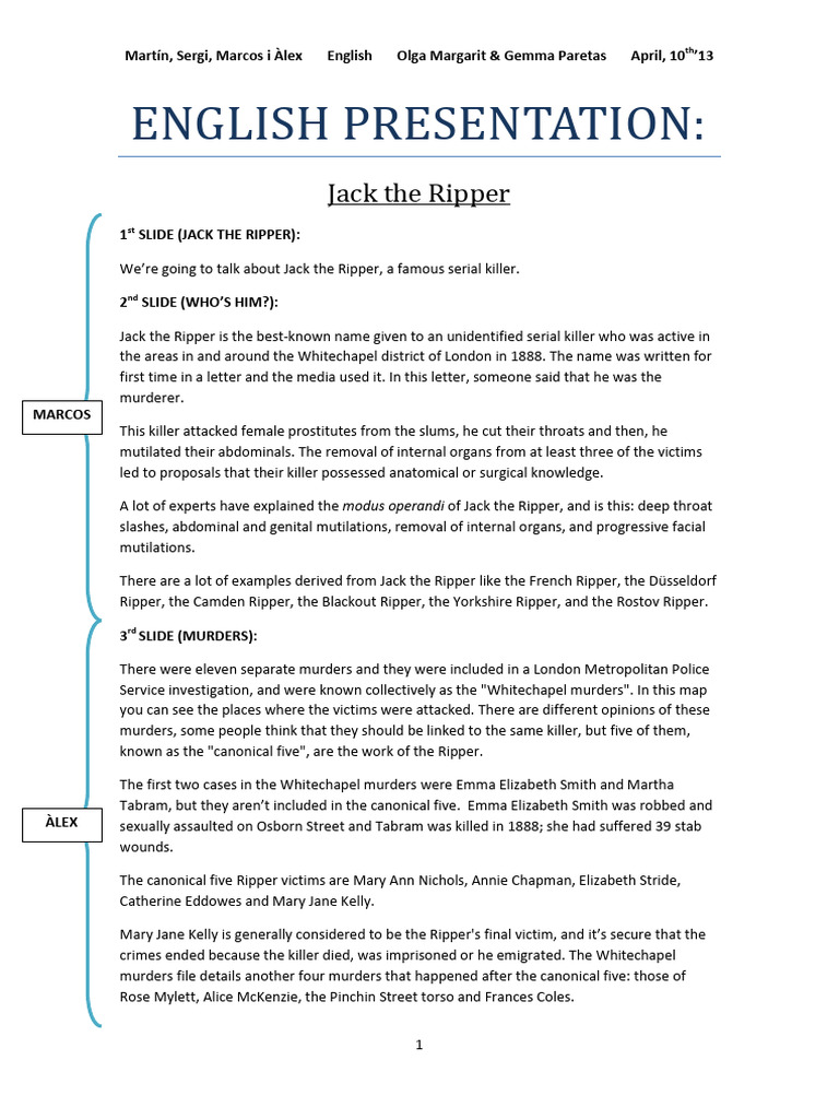 Jack the Ripper Work | PDF | Jack The Ripper | Crimes