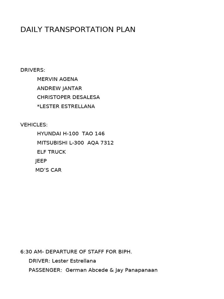 Daily Transportation Schedule | PDF