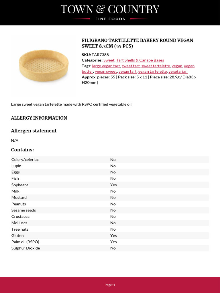 Filigrano Tartelette Bakery Round Vegan Sweet 83cm 55 Pcs | PDF ...