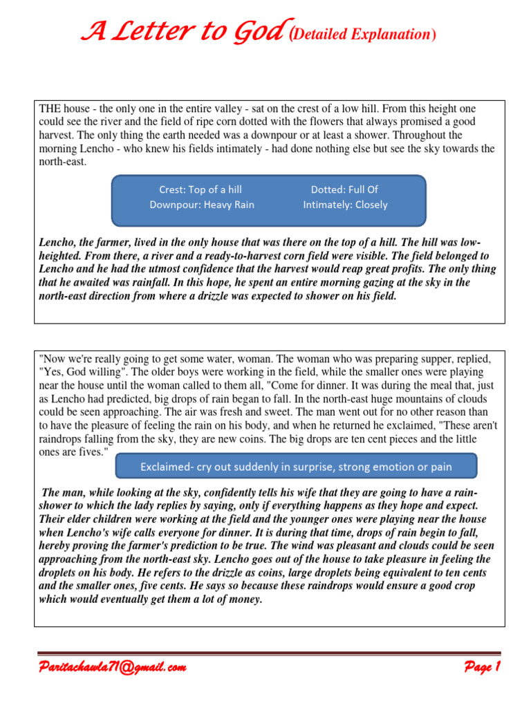 A Letter To God Explanation | PDF | Hail | Rain