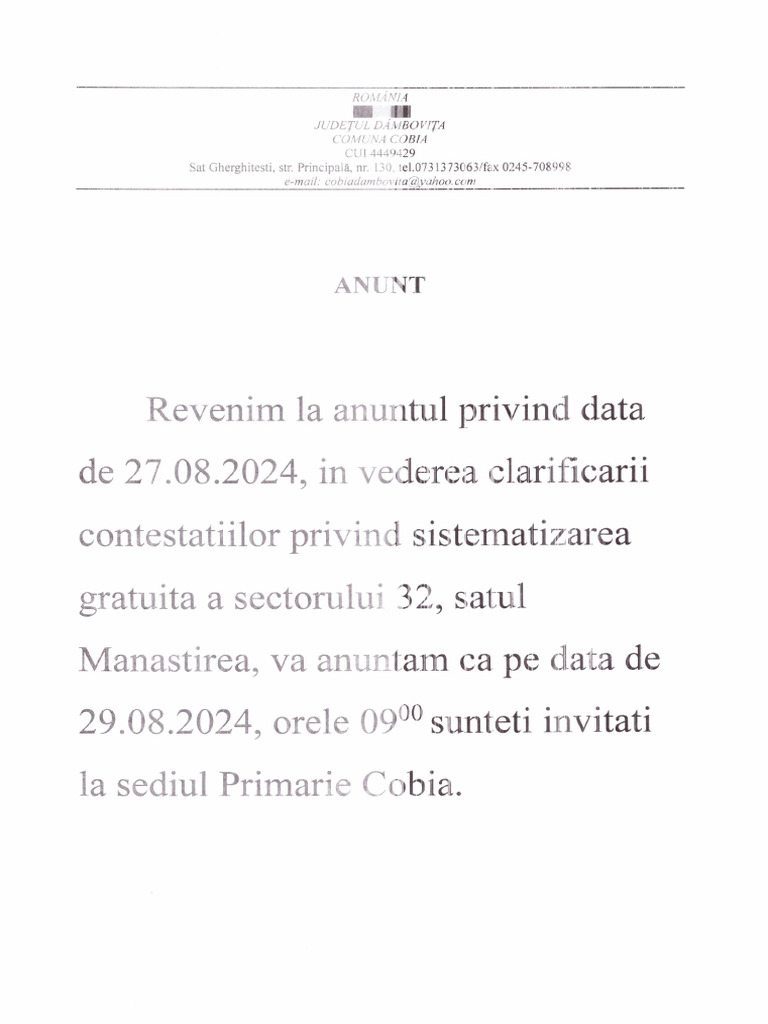 Anunt Cad - Grat Sector 32 | PDF