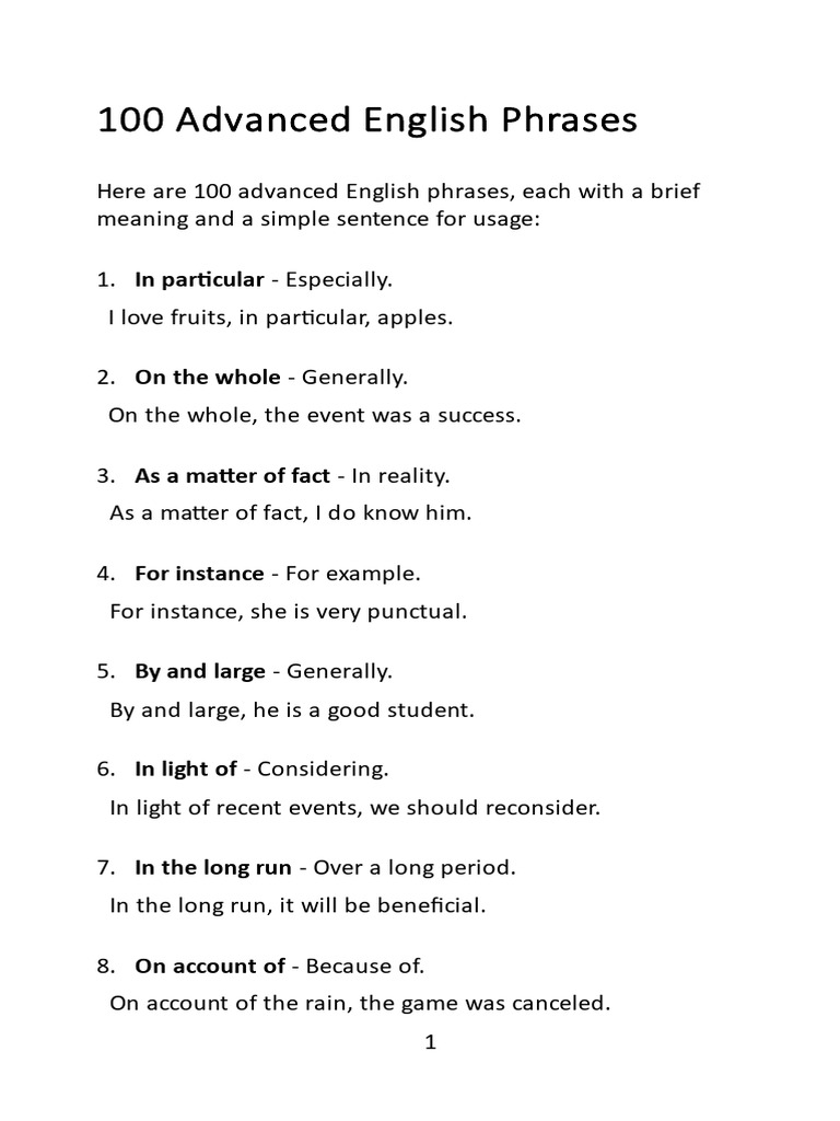 100 Advanced English Phrases Explained | PDF