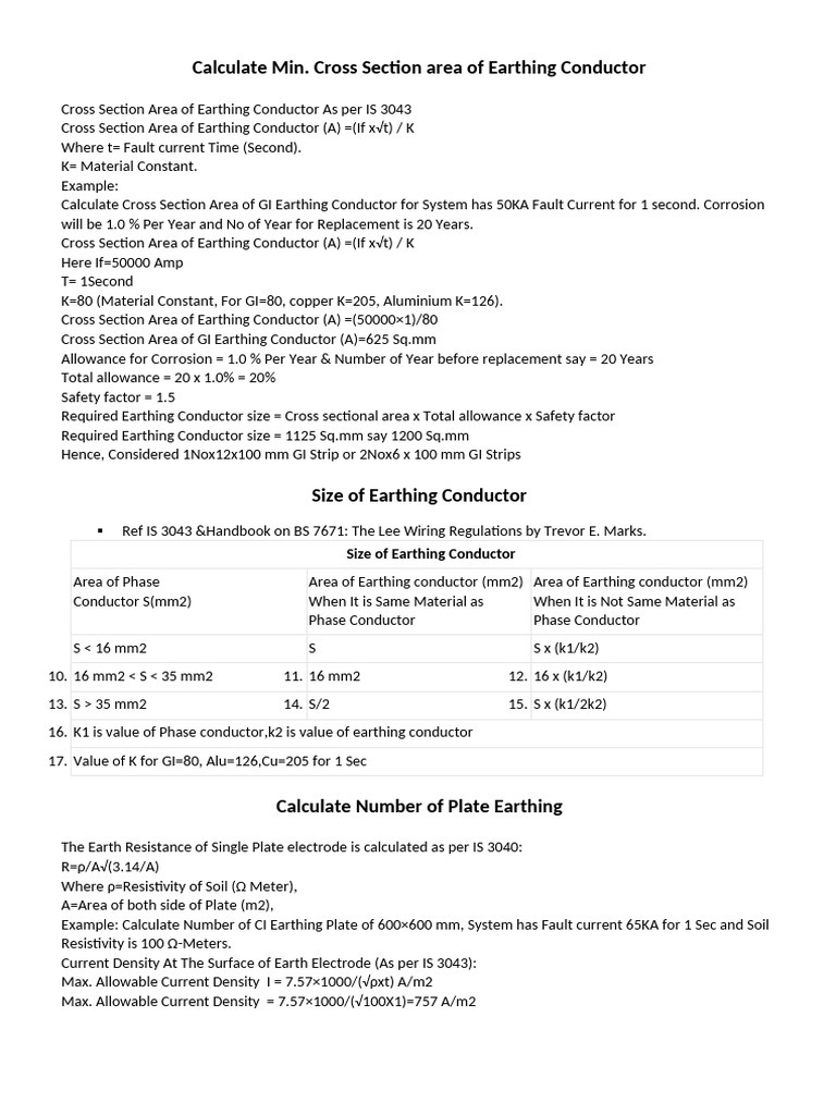 Earthing Calculation | PDF | Electrical Conductor | Mechanical Engineering