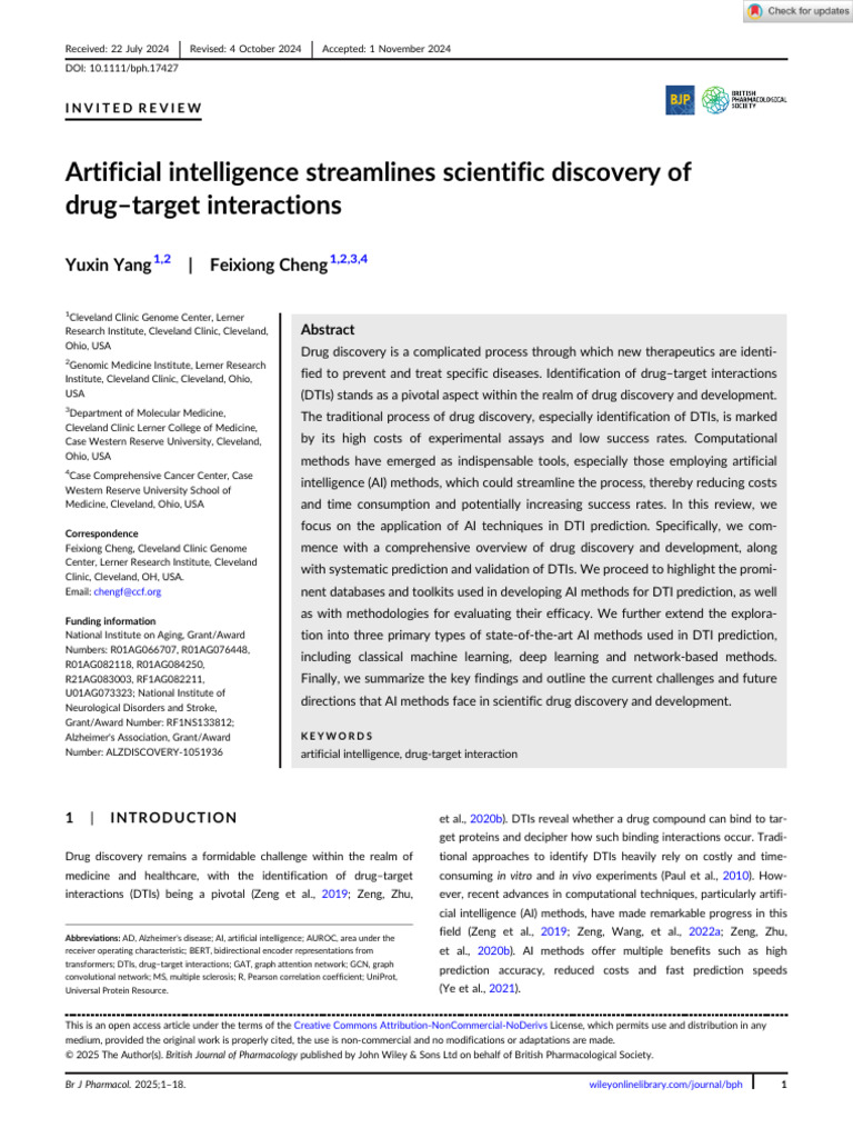 British J Pharmacology - 2025 - Yang - Artificial Intelligence ...