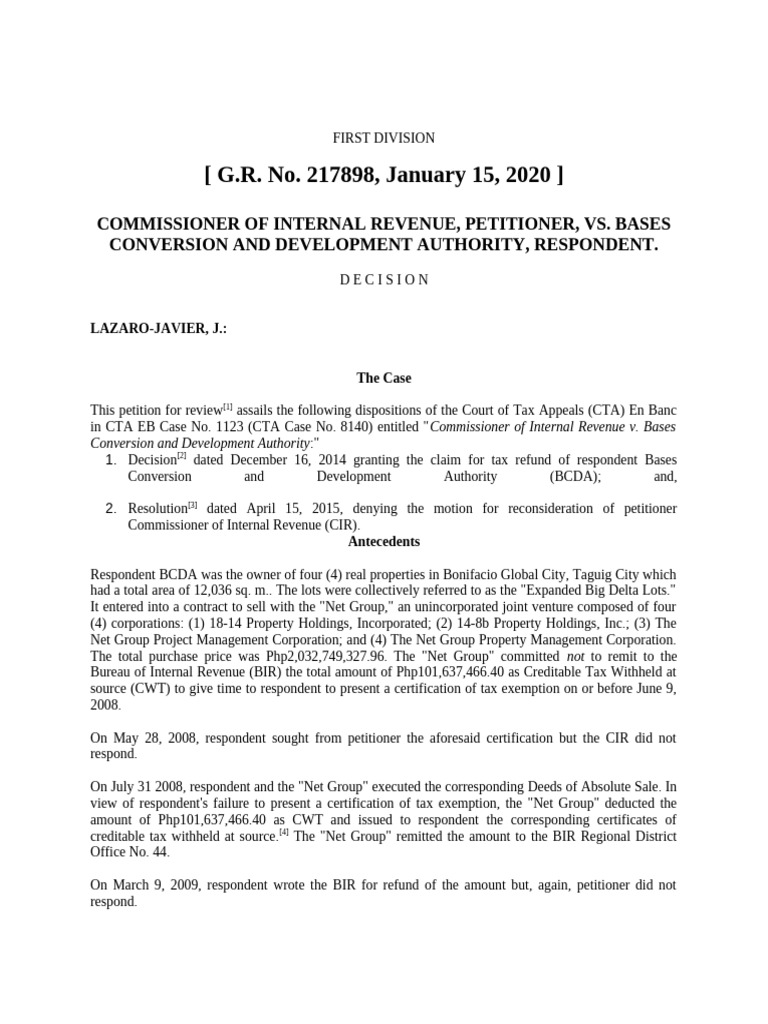 Commissioner of Internal Revenue, Petitioner, vs. Bases Conversion and ...