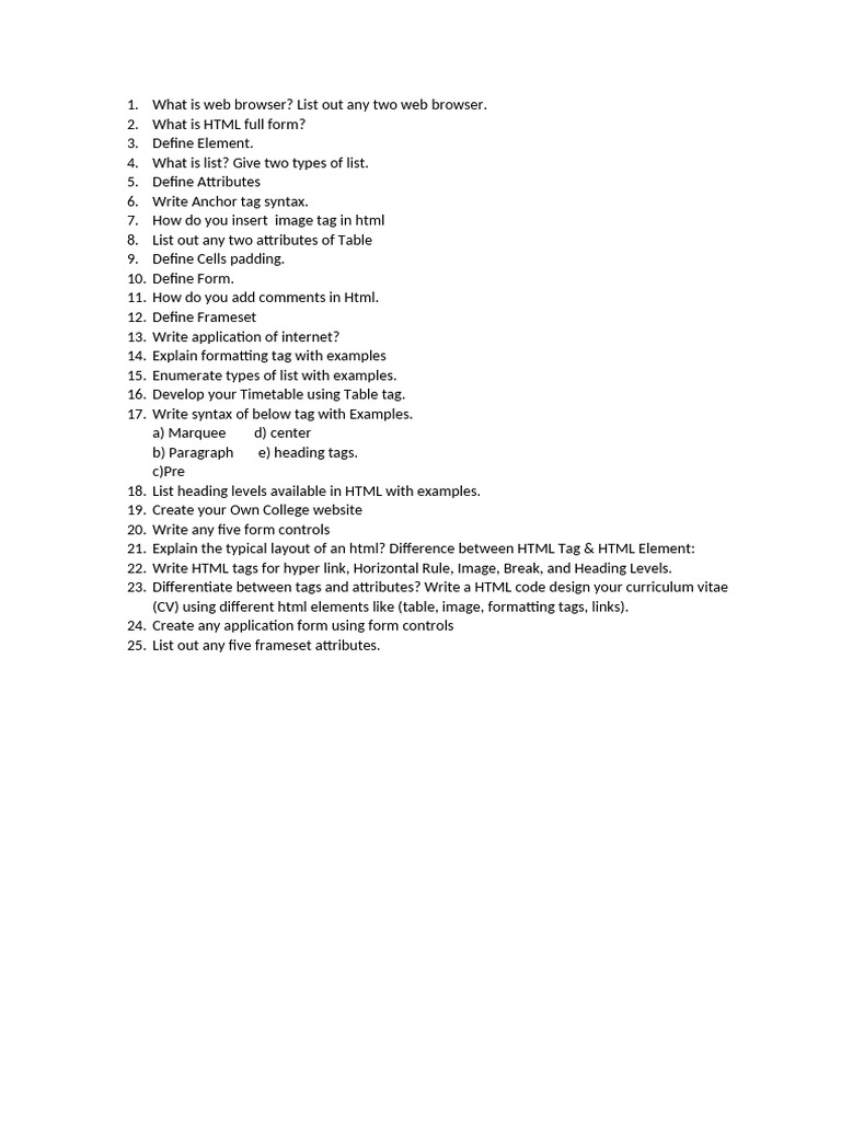 HTML Model Question | PDF