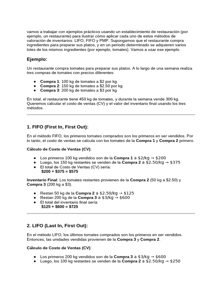 Ejemplos de Métodos FIFO, LIFO y PMP | PDF | Economias