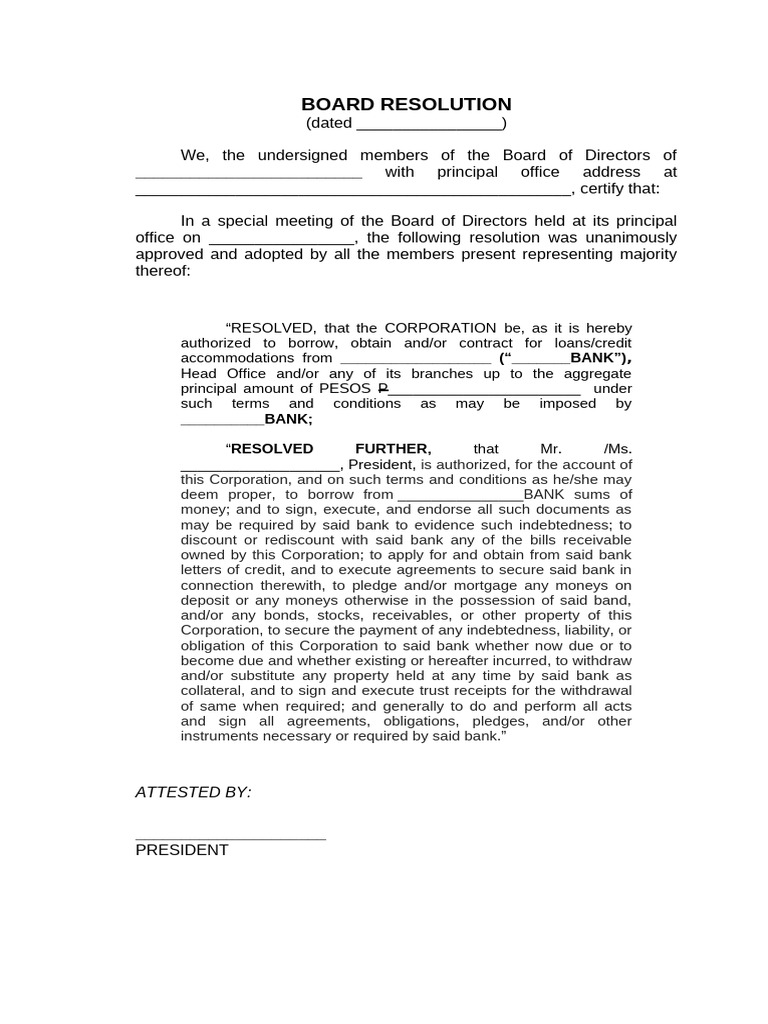 Board Resolution for Loan Authorization | PDF | Debt | Banks