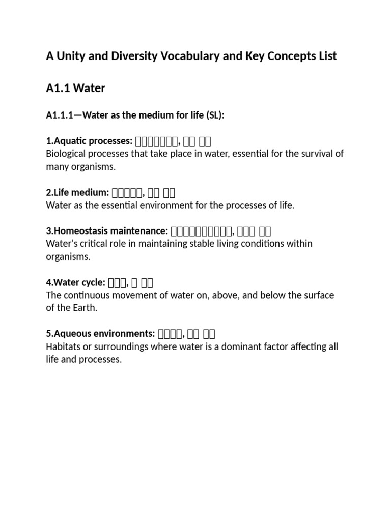 A Unity and Diversity Vocabulary List | PDF | Cell (Biology) | Virus