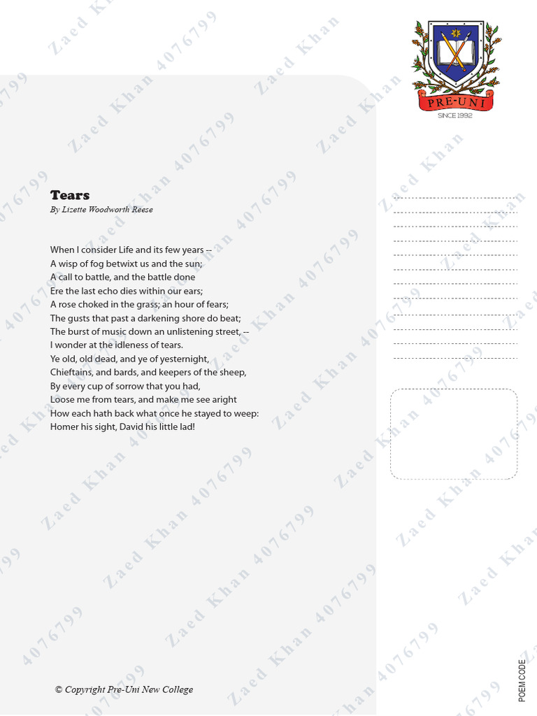 20241selective Trial Test CourseGrade6Week35PoemCommon | PDF | Poetry