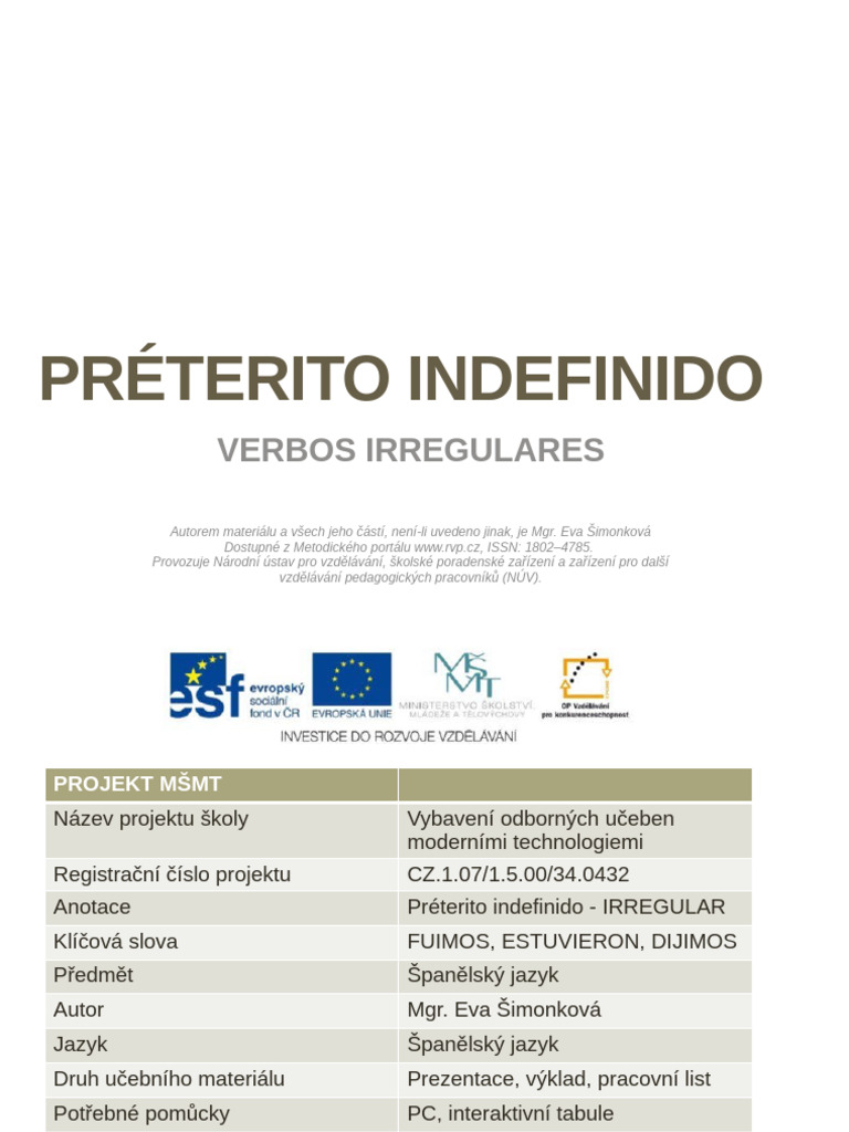 Preterito Indefinido Verbos Irregulares | PDF | Gramática | Lingüística