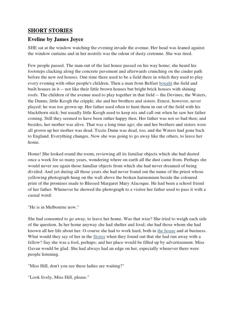 Short Stories Eveline by James Joyce: Bought | PDF