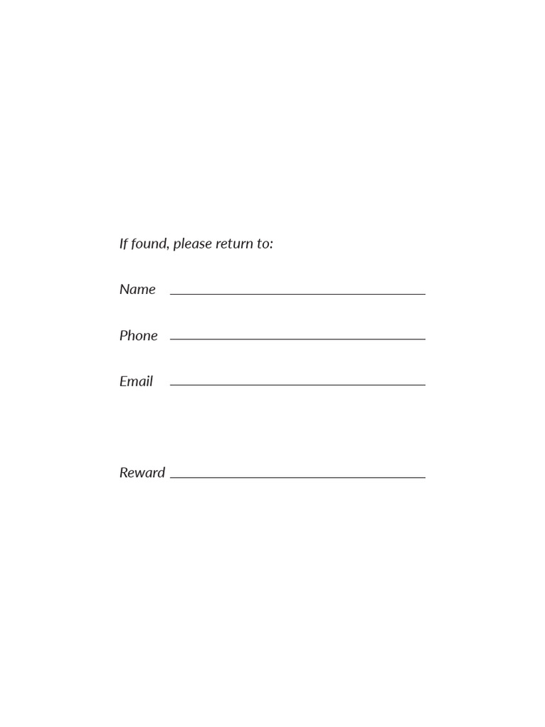 If Found, Please Return To: Name Phone Email | PDF