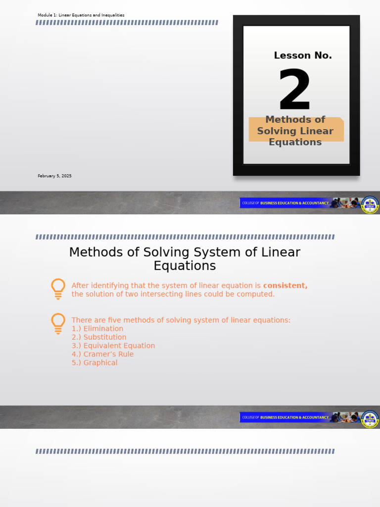 Module 1 Lesson 2 | PDF | System Of Linear Equations | Equations
