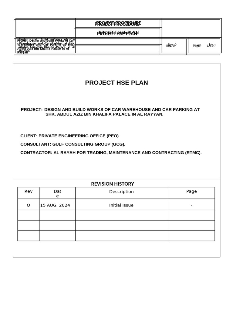 HSE Plan for RTMC c | PDF | Occupational Safety And Health | Safety