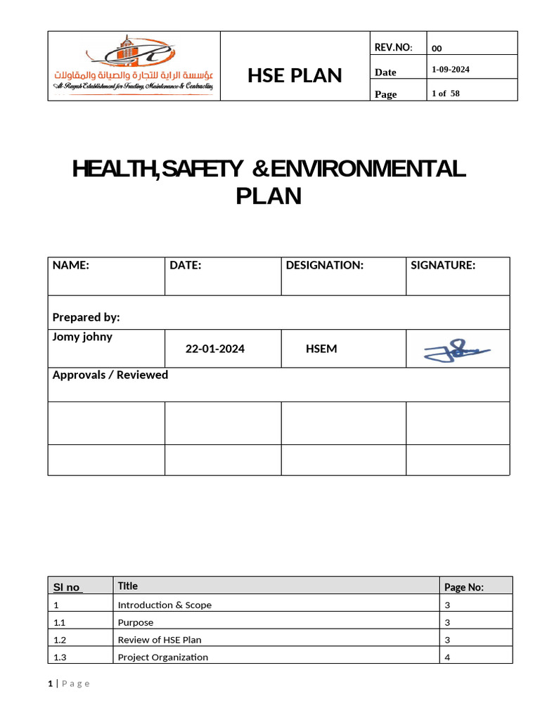 AL-RAYAH HSE PLAN (AutoRecovered) | PDF | Risk | Risk Assessment