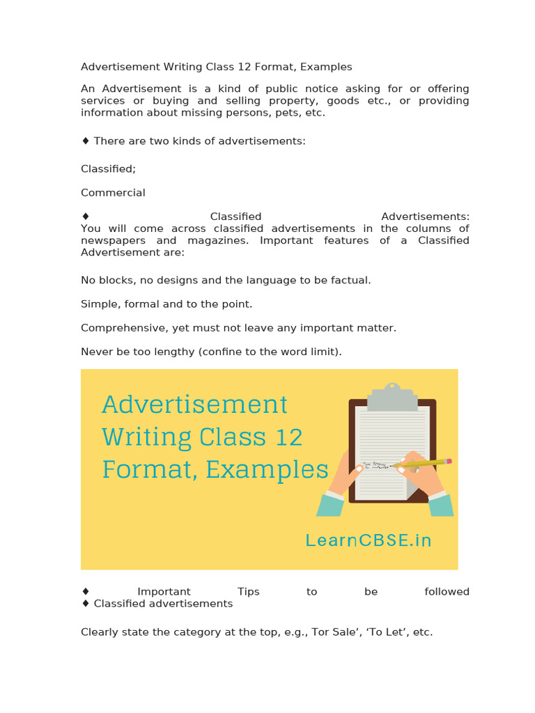 Advertisement Writing Class 12 Format | PDF | Advertising