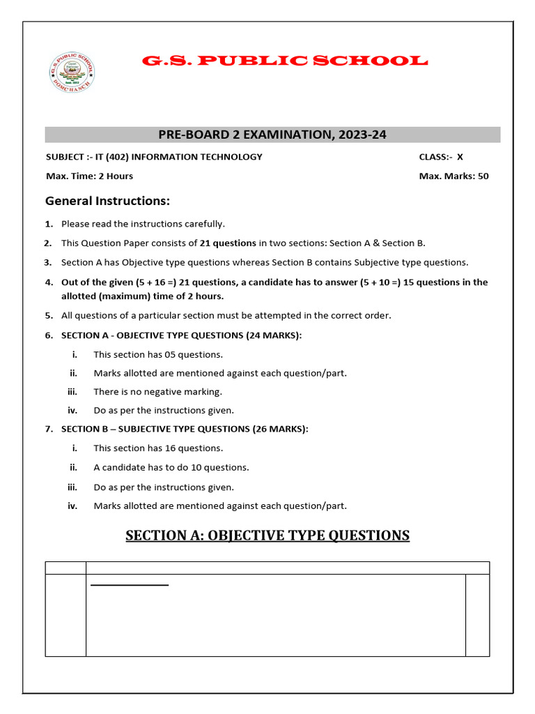 It-402 (Pre-Board 2) 10 GSPS | PDF | Databases | Spreadsheet