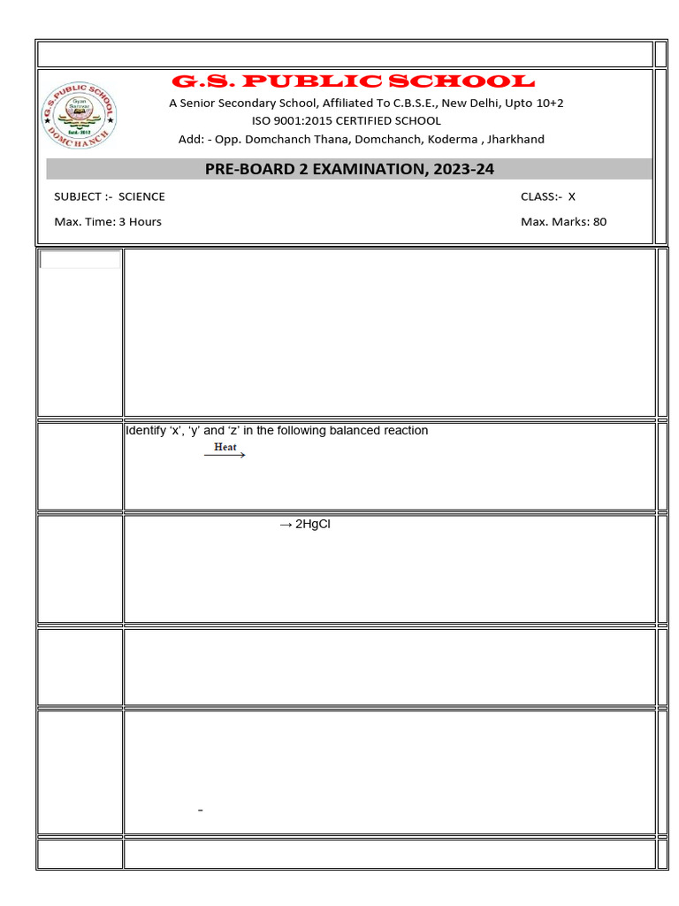 Science (PRE-BOARD 2) 10 GSPS | PDF | Chemical Compounds | Chemistry