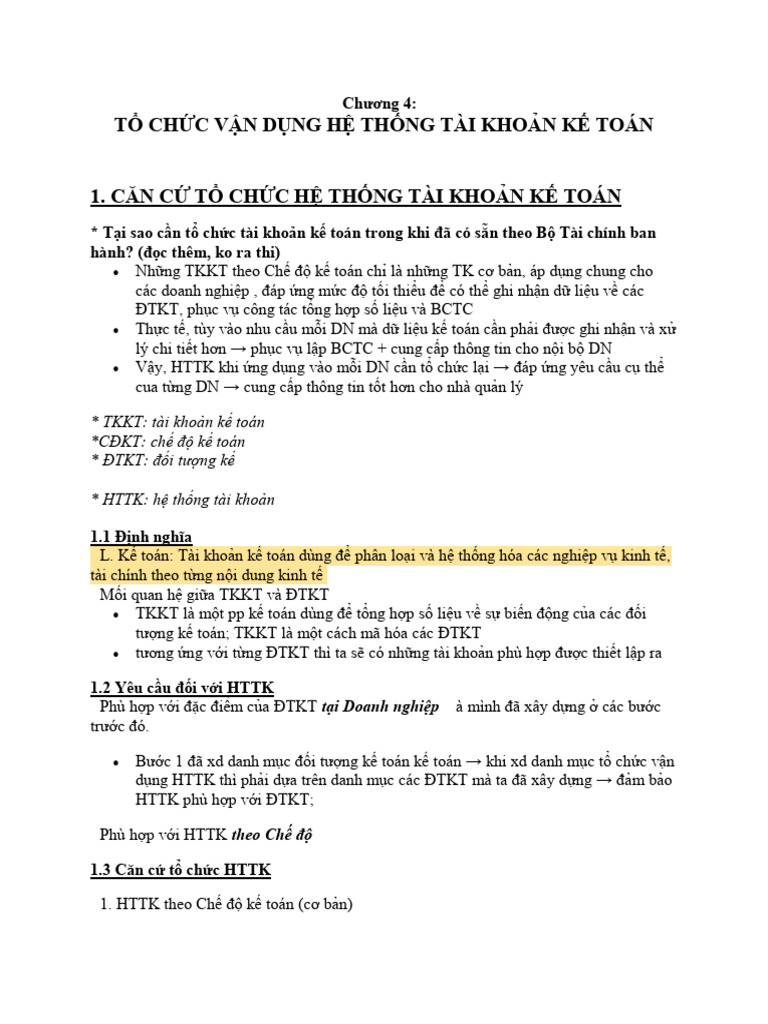 (TCCTKT - C4) Tổ Chức Vận Dụng Hệ Thống Tài Khoản Kế Toán | PDF