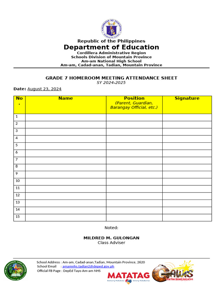 Grade 7 Homeroom Attendance 2024 | PDF