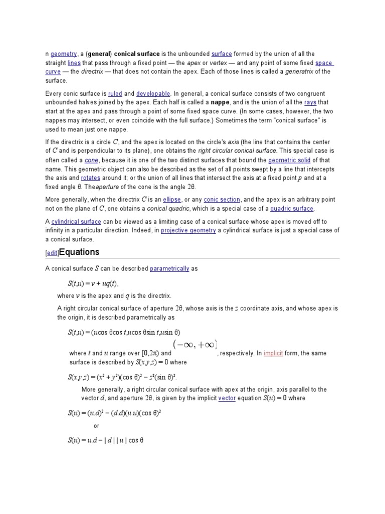 Understanding Conical Surfaces in Geometry | PDF