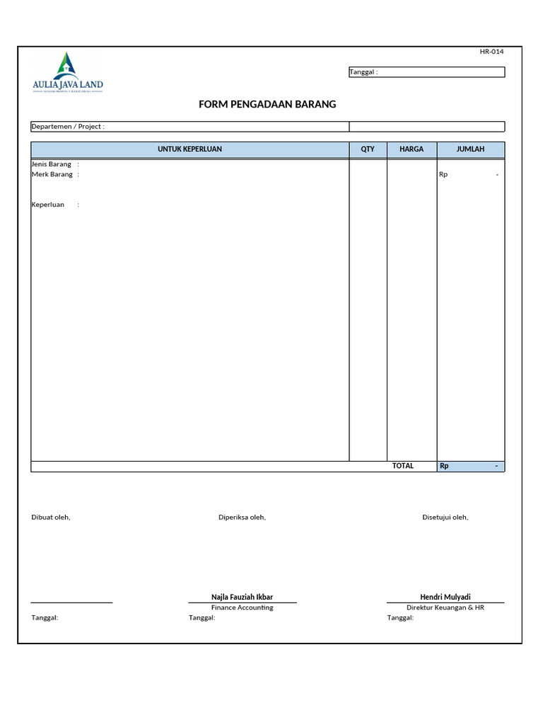Formulir Pengadaan Barang | PDF