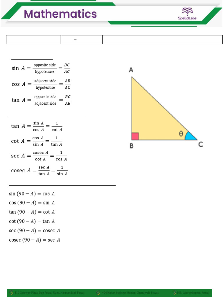 Trigonometry Formulae Sheet | PDF | Trigonometric Functions | Trigonometry