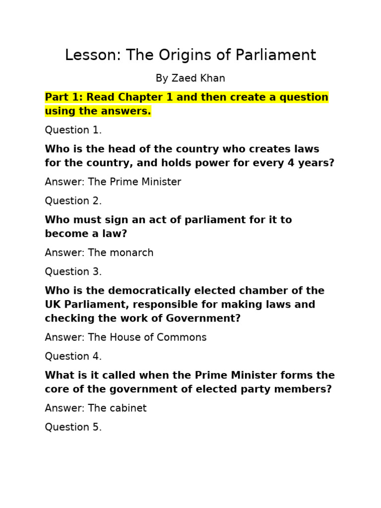 Lesson 1 The Origins of Parliament | PDF