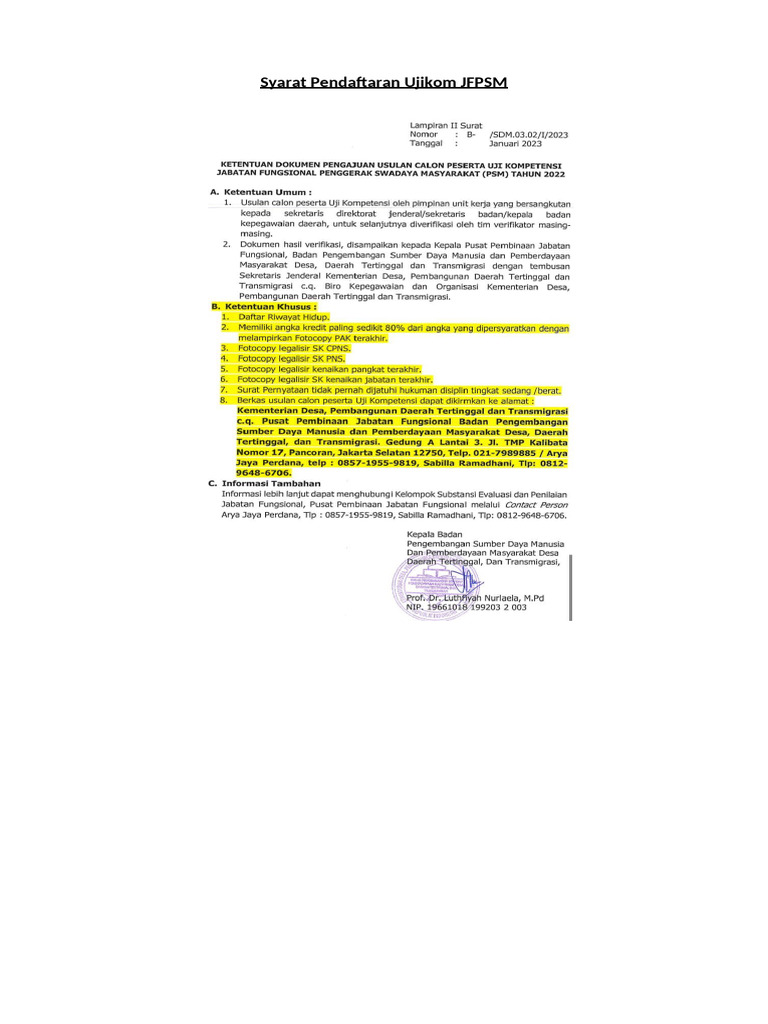 Syarat Pendaftaran Ujikom JFPSM | PDF