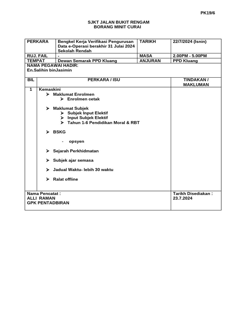 Minit Curai EoPERASI | PDF