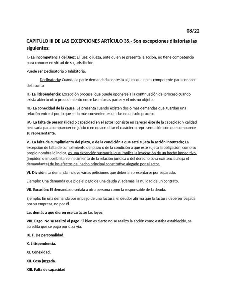 Capitulo Iii de Las Excepciones Artículo 35 | PDF | Demanda judicial ...