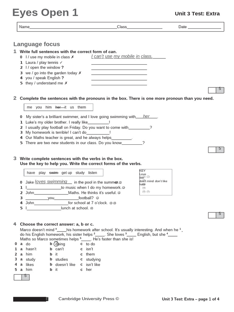 Unit 3 Test: Extra for Eyes Open 1 | PDF | English Language | Linguistics