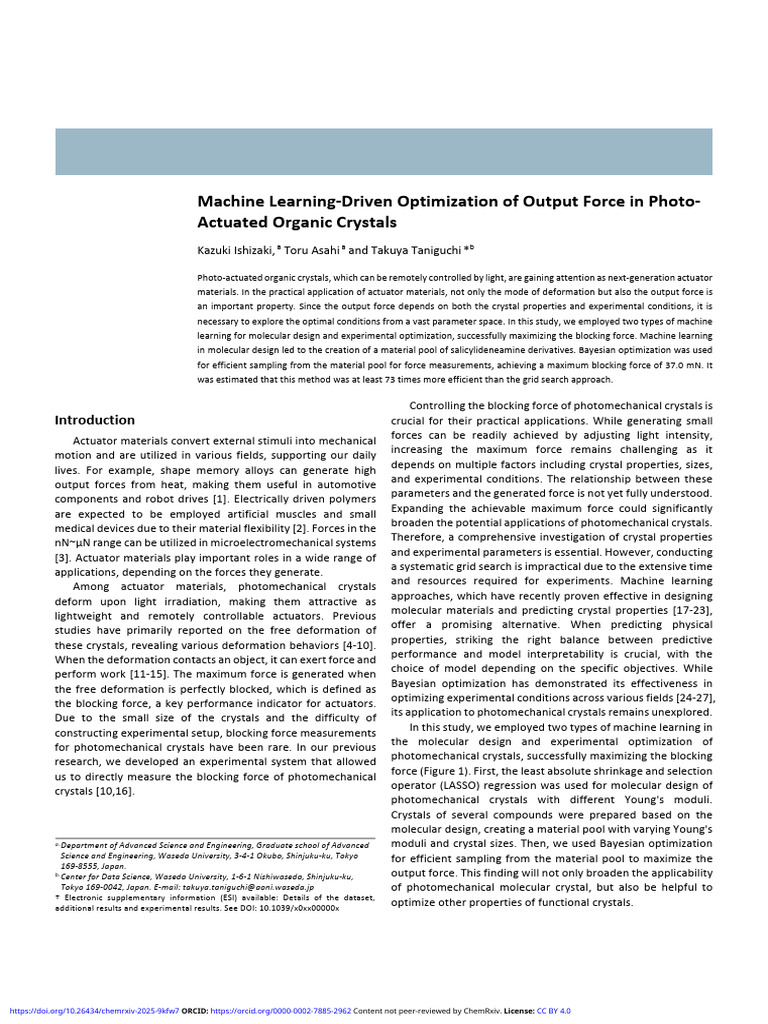 Machine Learning Driven Optimization of Output Force in Photo Actuated ...