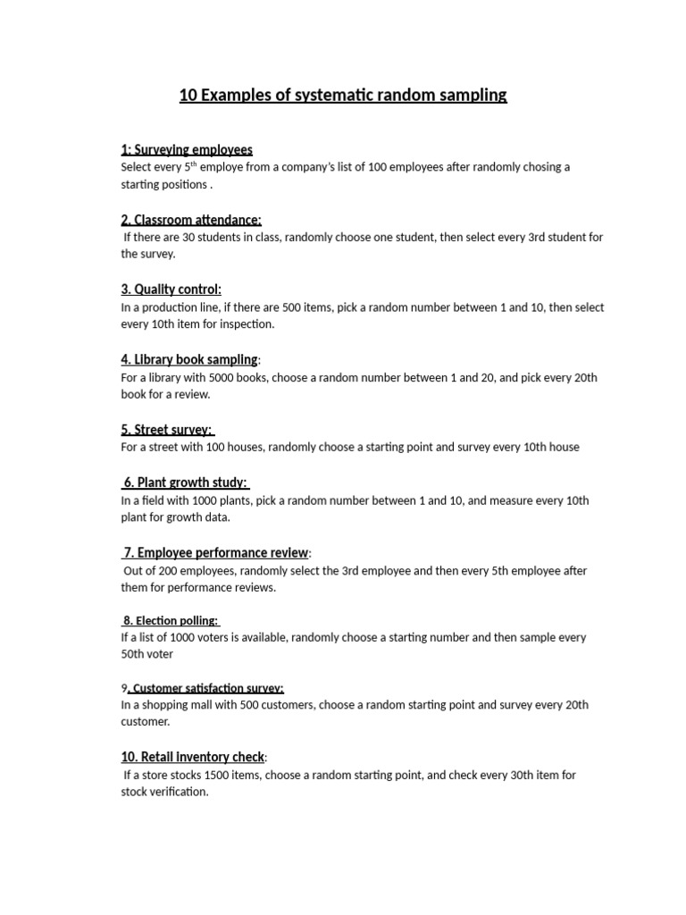 10 Examples of Systematic Random Sampling | PDF | Sampling (Statistics ...