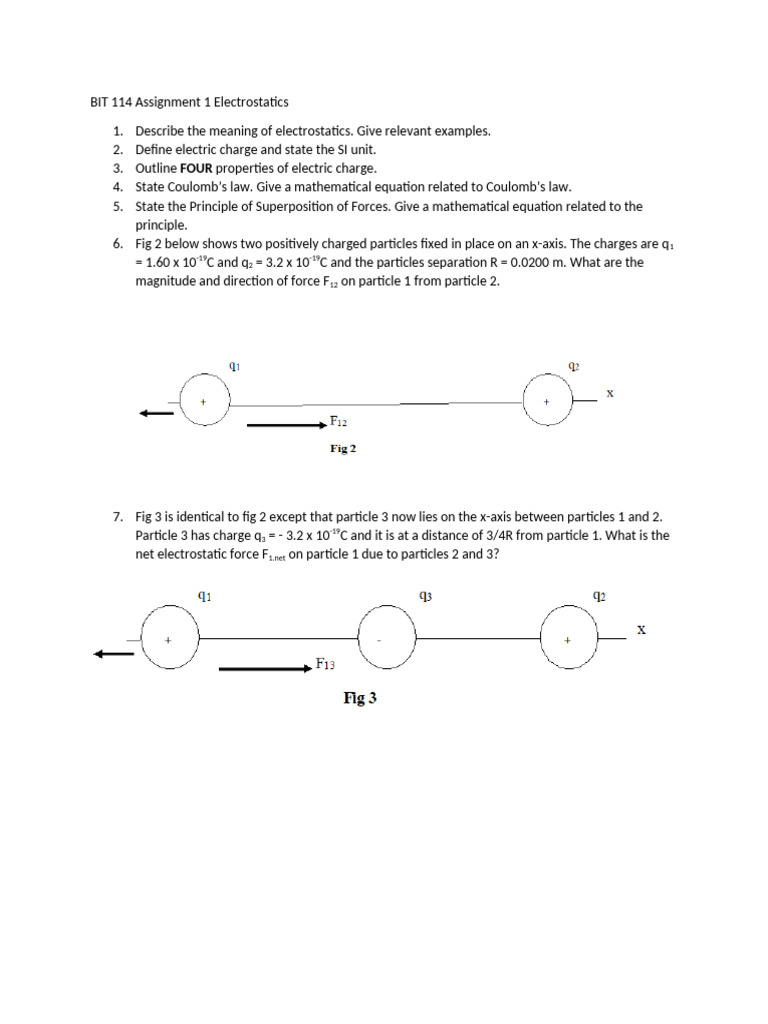 BIT 114 Assignment 1 Electrostatics | PDF