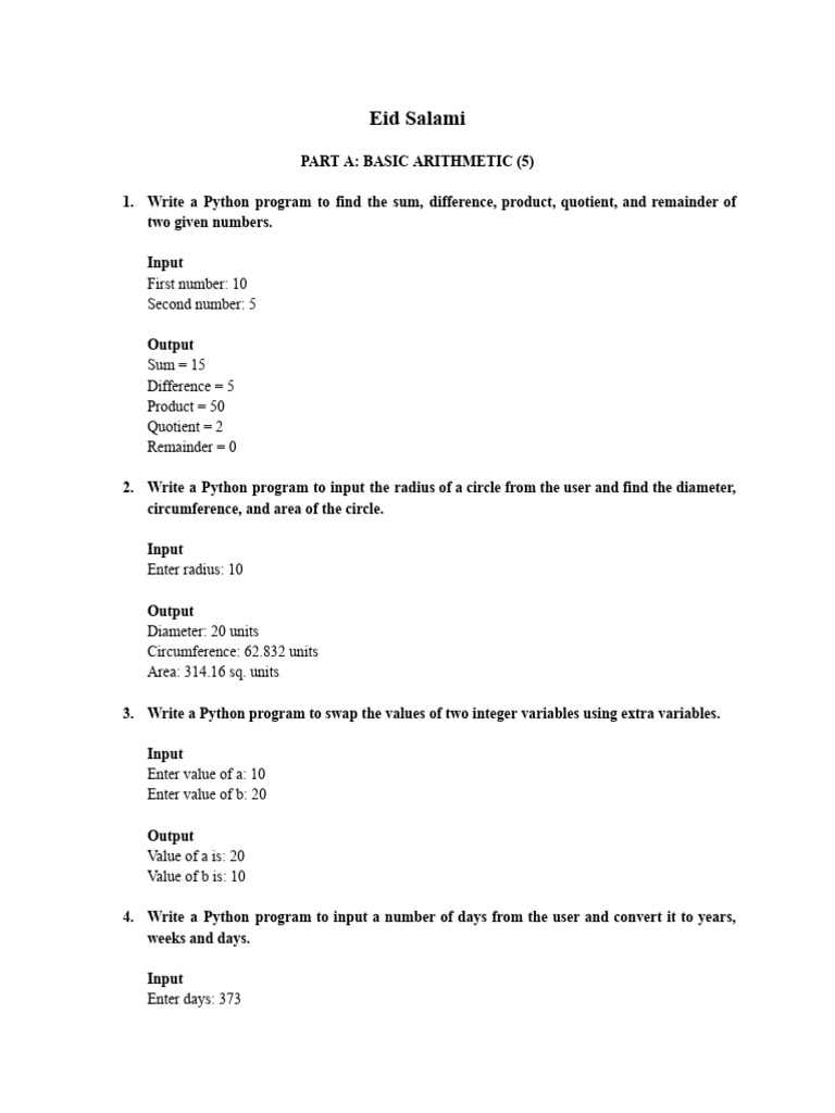 Python Programs for Basic Operations | PDF | Area | Compound Interest