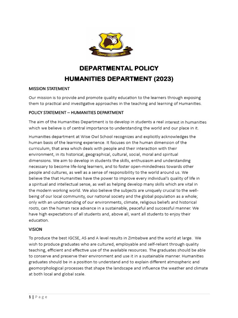 Departmental Policy Draft | PDF | Learning | Humanities