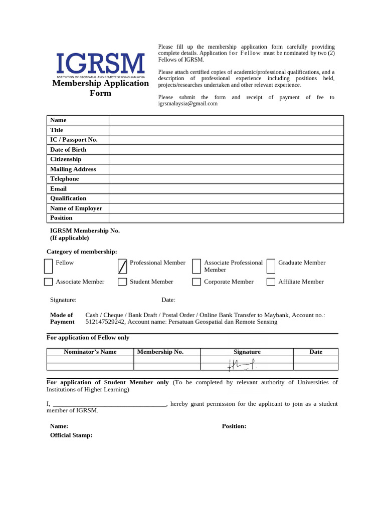 IGRSM Membership Application Form | PDF | Academic Degree