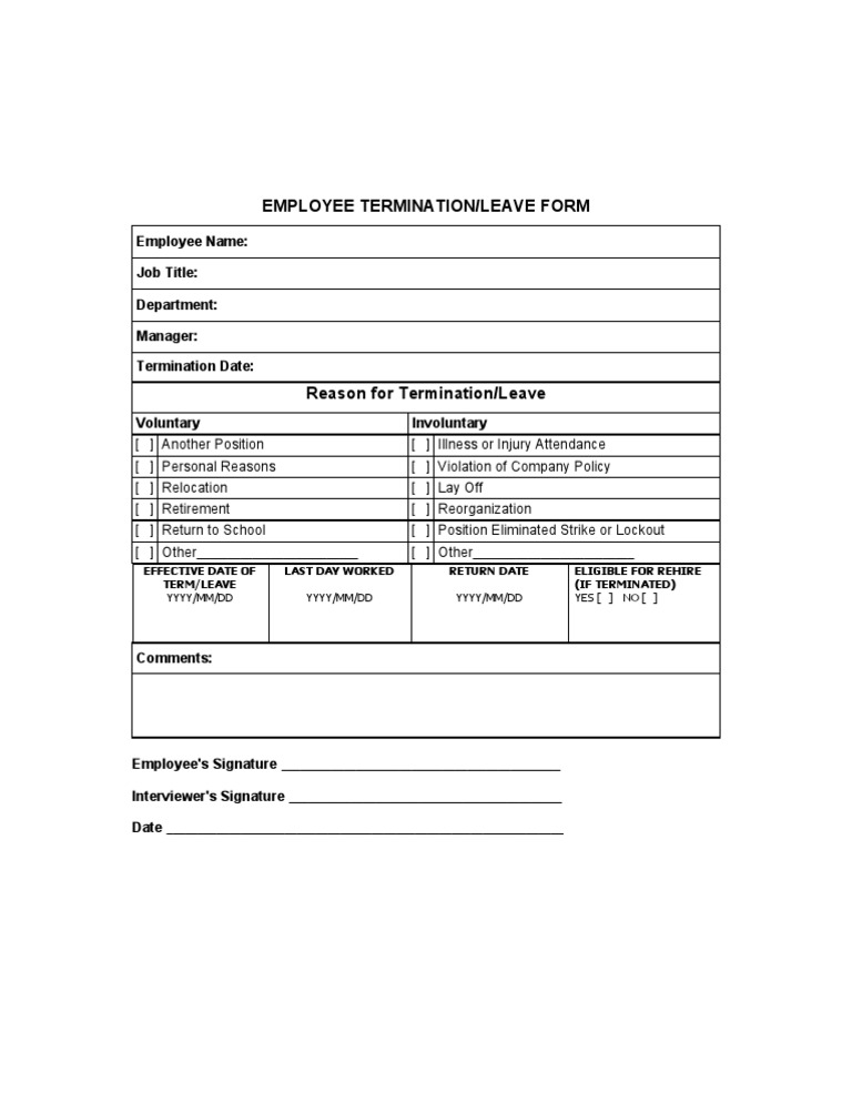 Employee Termination Release Form
