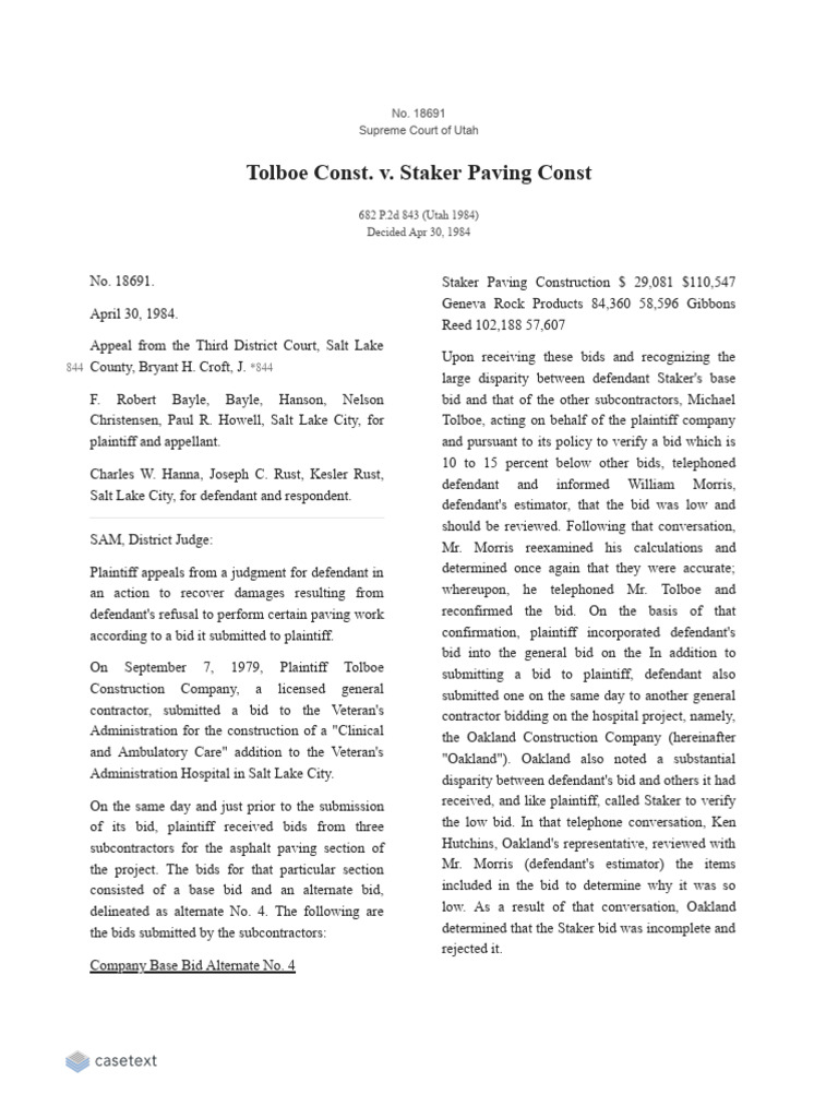 Tolboe Const. v. Staker Paving Const | PDF | Justice | Crime & Violence