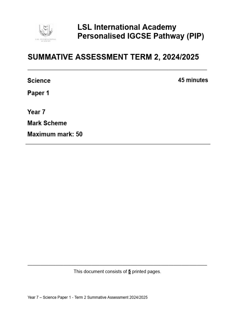 SA Y7 T2 Paper 1 Mark Scheme | PDF | Tide | Moon