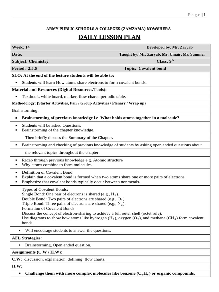 9th Grade Chemistry Lesson Plans | PDF | Chemical Polarity | Chemical Bond