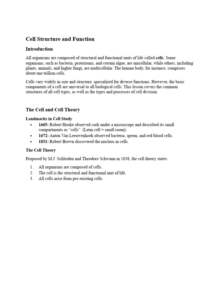 Cell Structure, Types, and Division | PDF | Meiosis | Mitosis