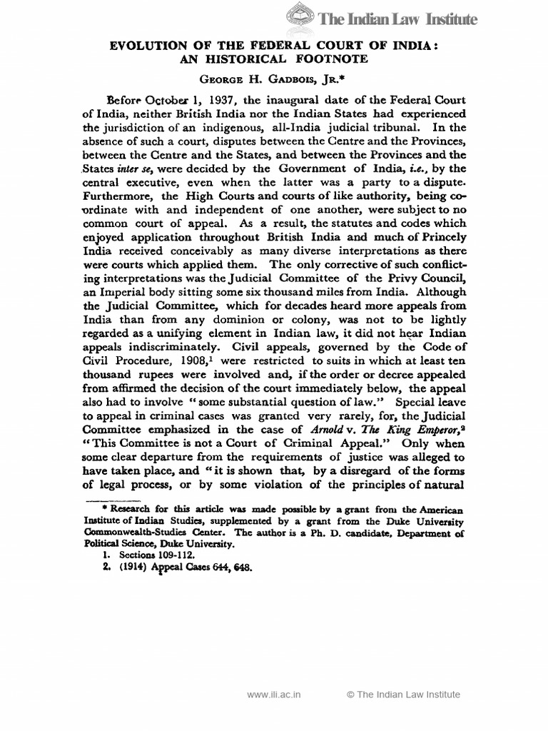 Evolution of The Federal Court of India - An Historical Footnote | PDF ...