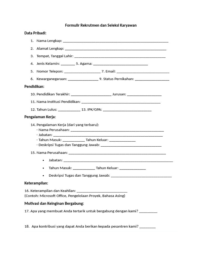 8 Formulir Rekrutmen Dan Seleksi Karyawan1 | PDF